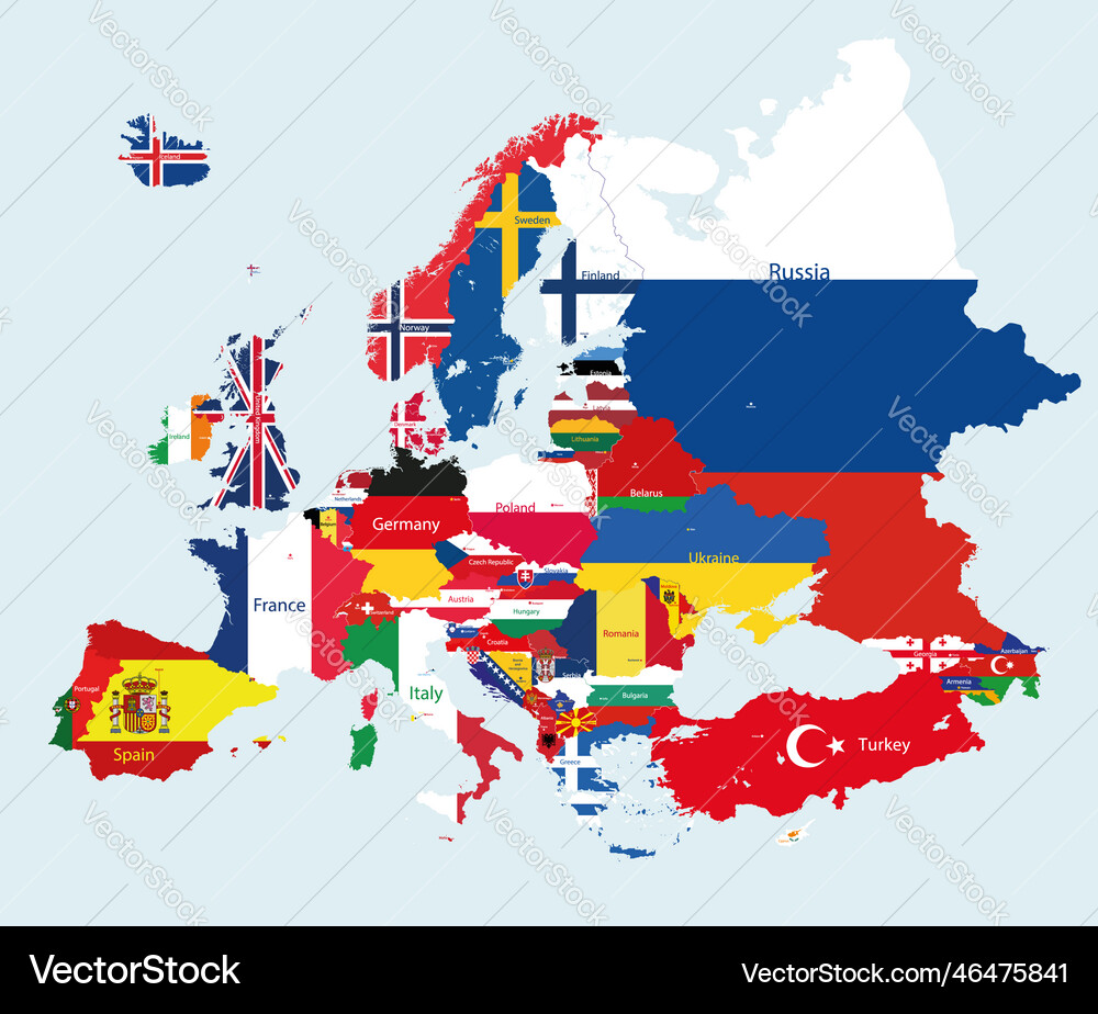 Europe map with countries flags incorporated Vector Image