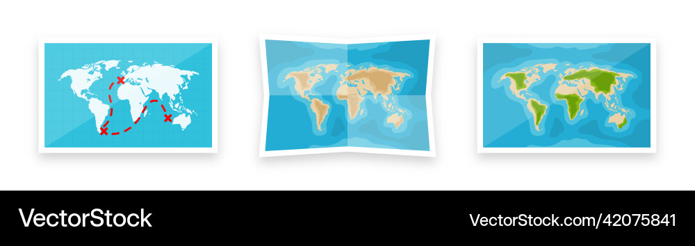 Folded world maps in a flat style simplified Vector Image