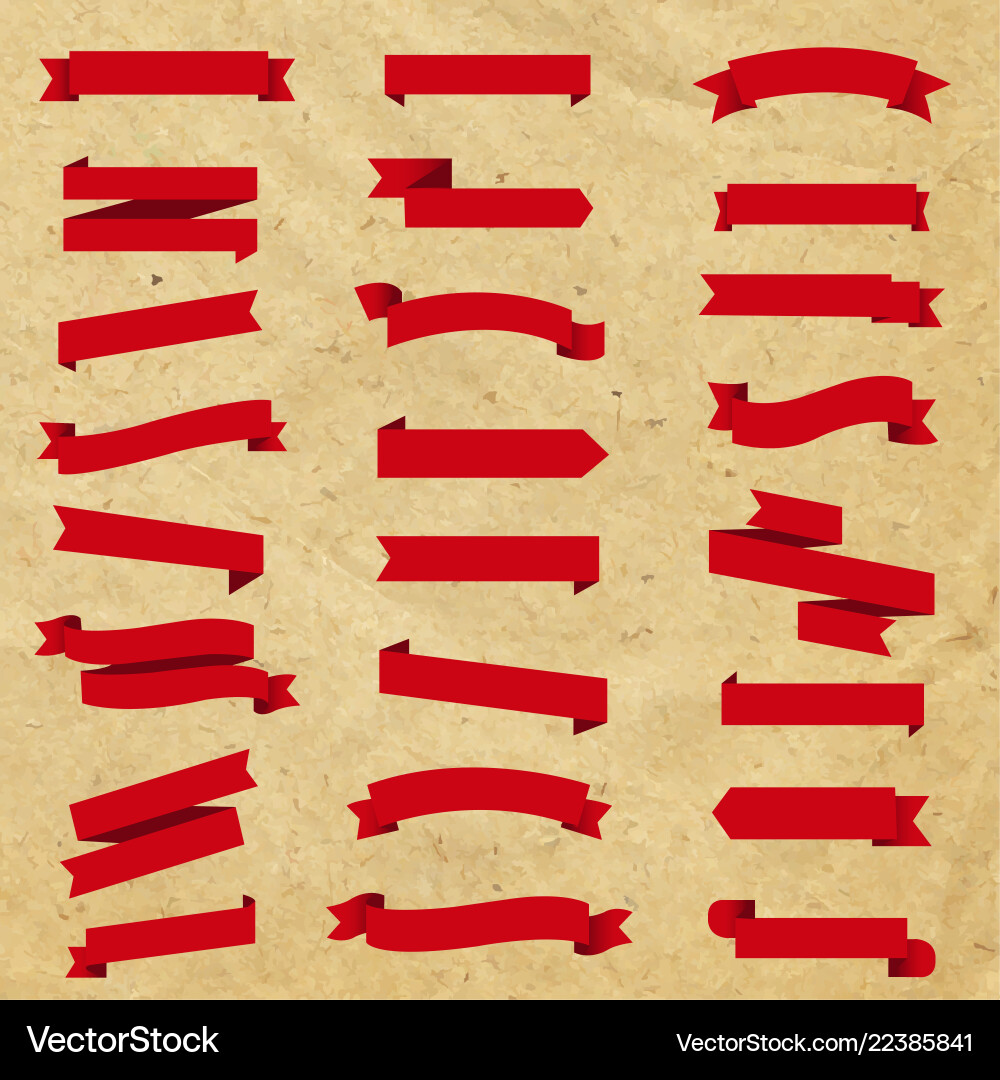 Red ribbon set in old paper background Royalty Free Vector
