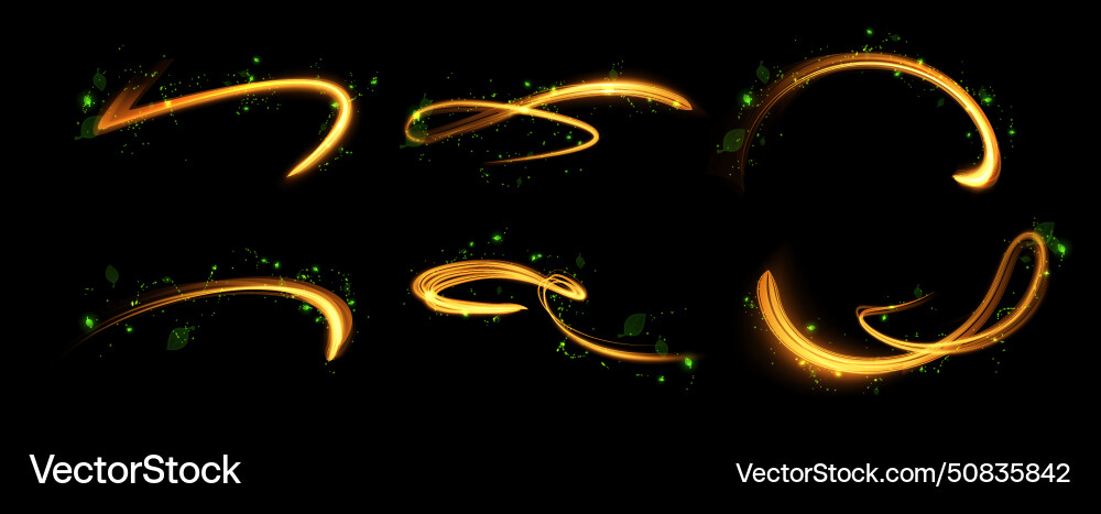 Golden magic swirls with stars set Royalty Free Vector Image