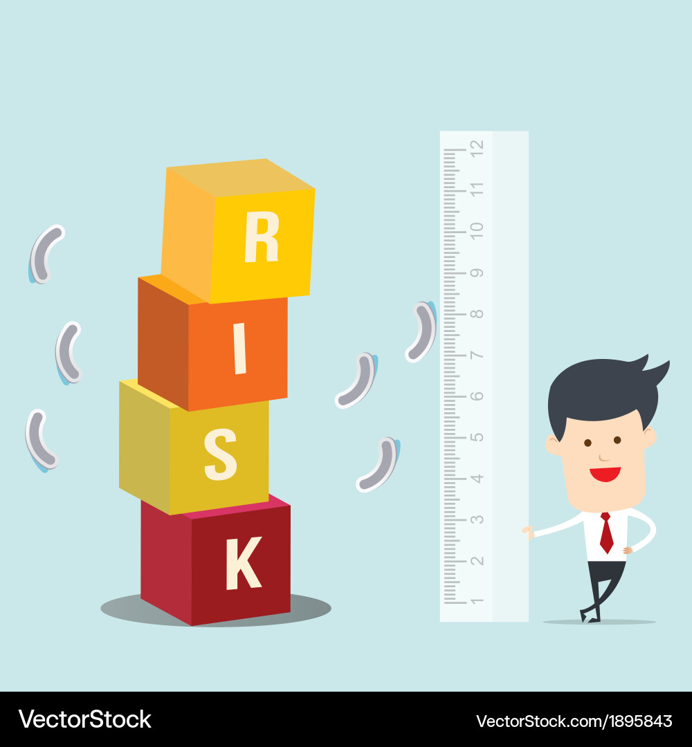 Business man use ruler measure risk block Vector Image