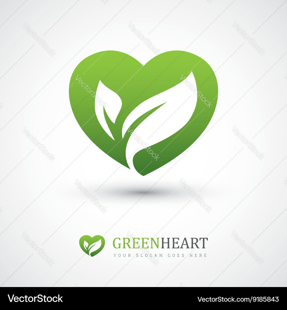 Green heart with leaves Royalty Free Vector Image