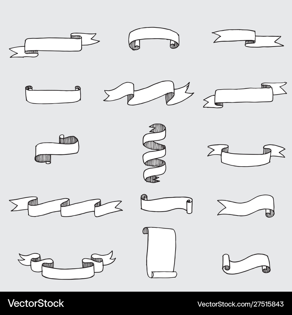 Hand Drawn Ribbon & Banner Set Royalty Free Vector Image