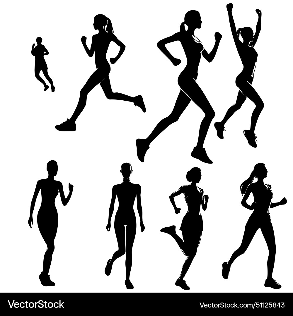 Series of silhouettes of women running Royalty Free Vector