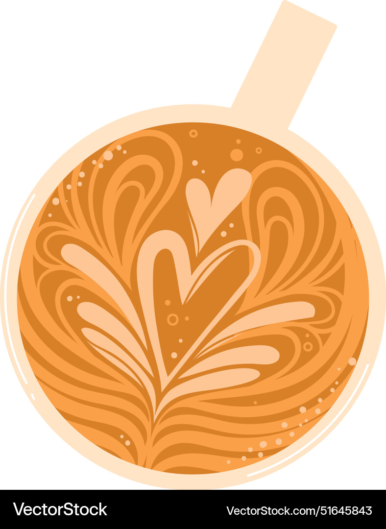 Top view latte art coffee cup heart design warm Vector Image