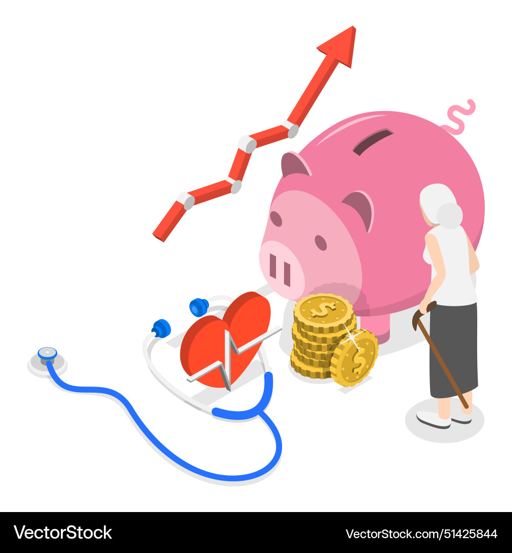 3d isometric flat of retirement fund Royalty Free Vector