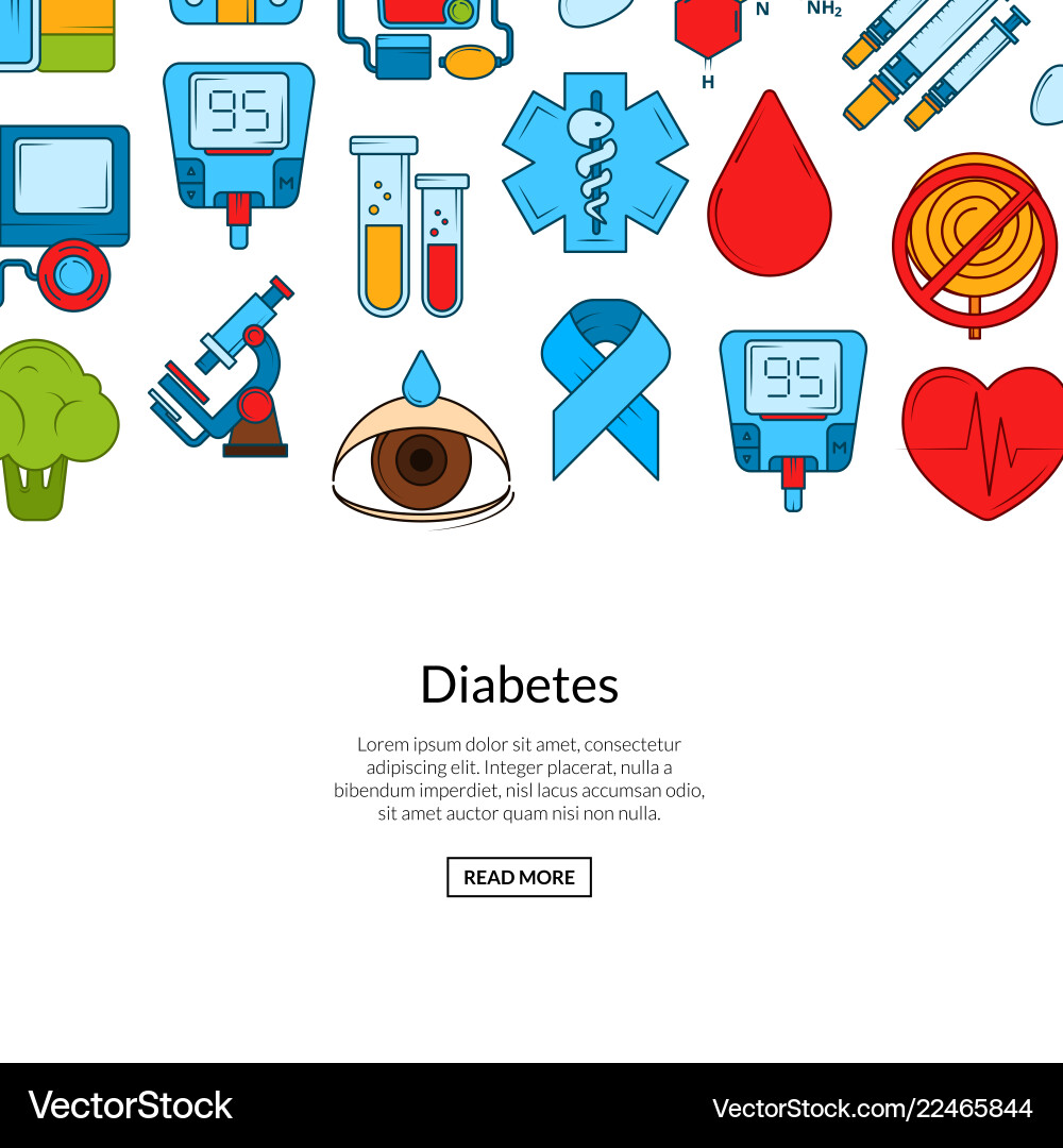 Colored diabetes icons background banner Vector Image