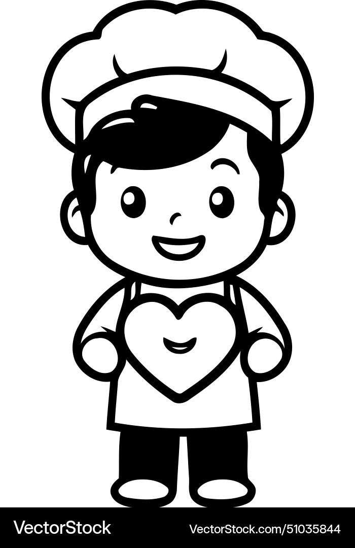 Cute chef boy holding heart shape cartoon Vector Image