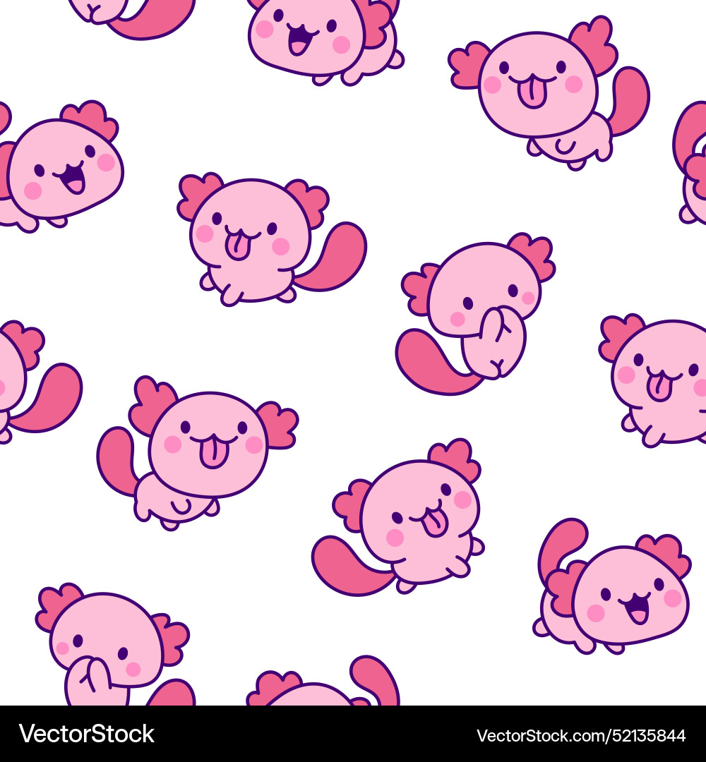 Cute kawaii axolotl seamless pattern Royalty Free Vector