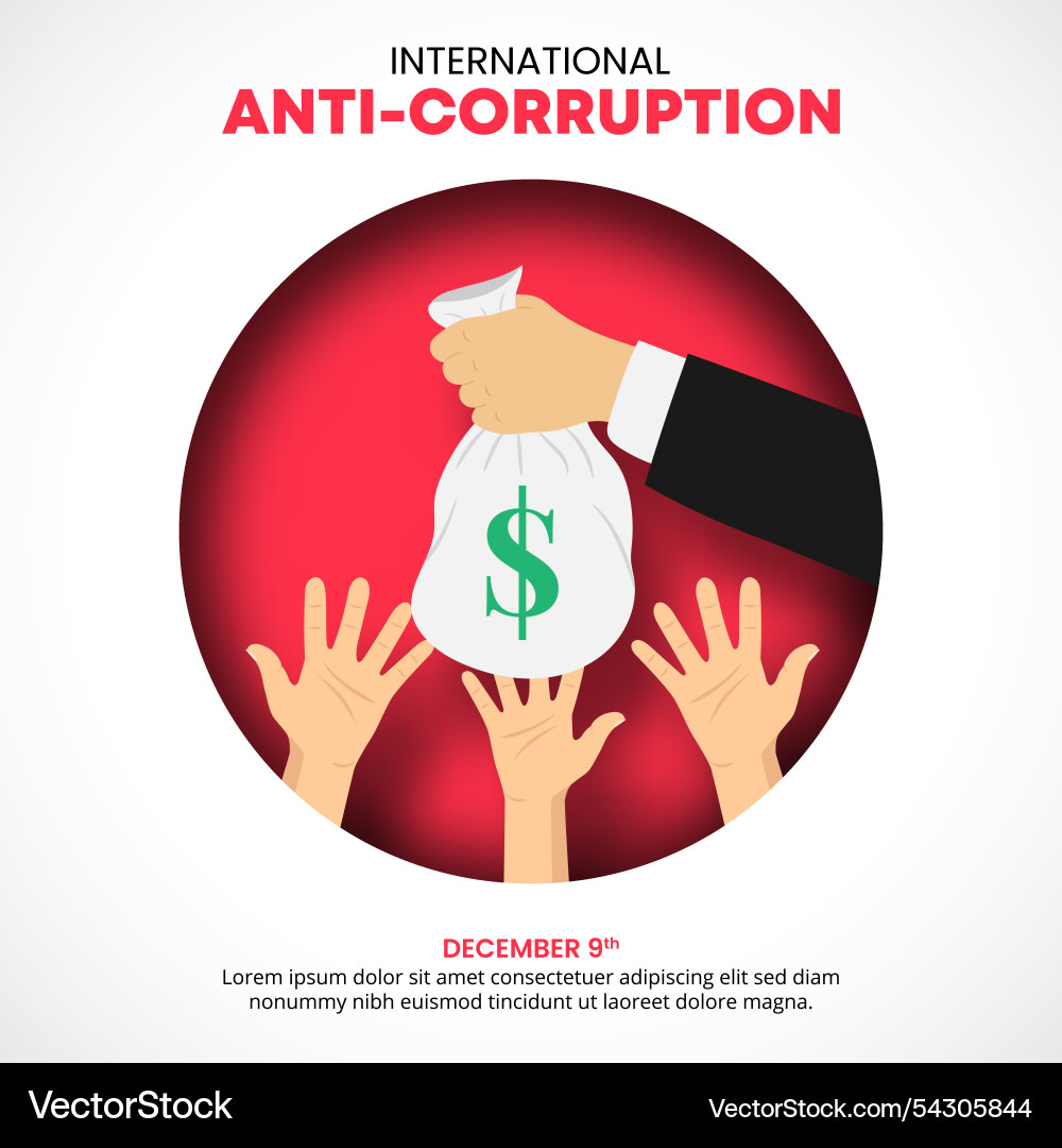 International anti corruption day with a hand Vector Image
