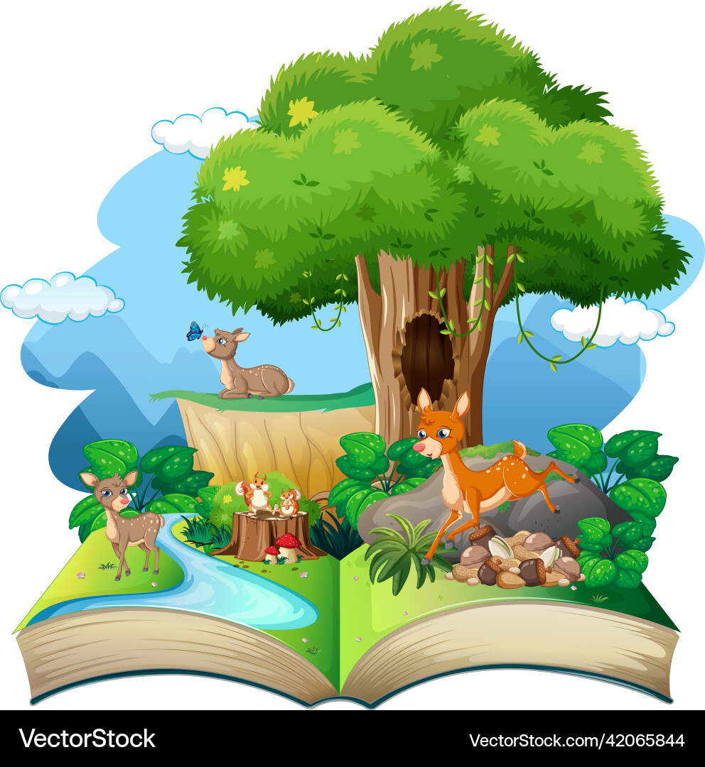 Open book forest theme on white background Vector Image
