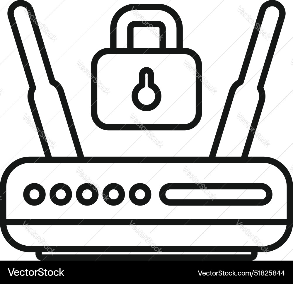 Wifi router being secured with a padlock for Vector Image