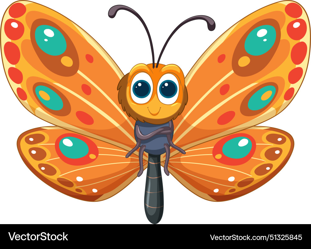 Cheerful butterfly character with vibrant wings Vector Image