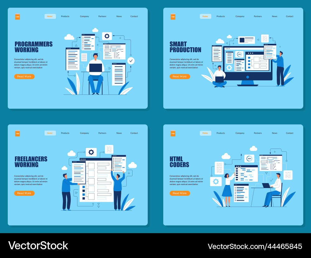 Codders Landing Freelance Workers Making Vector Image