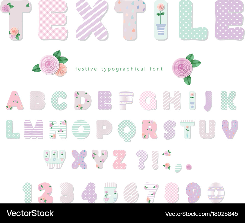 Cute textile font for scrapbook or collage design Vector Image