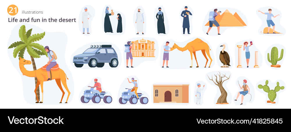 Desert life icons collection Royalty Free Vector Image