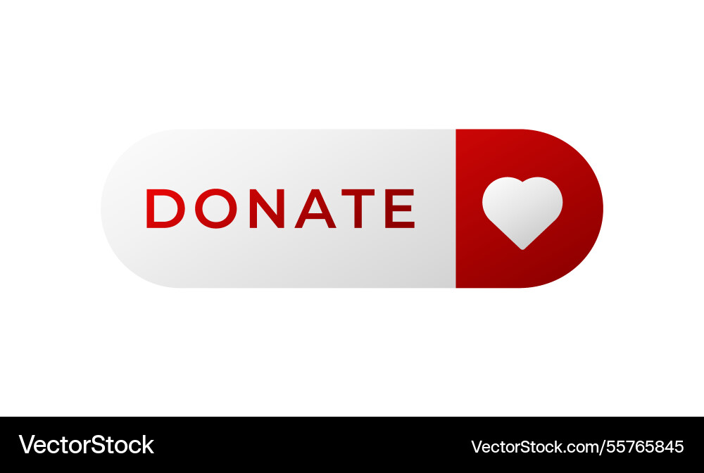 Donation button with red heart symbol Royalty Free Vector