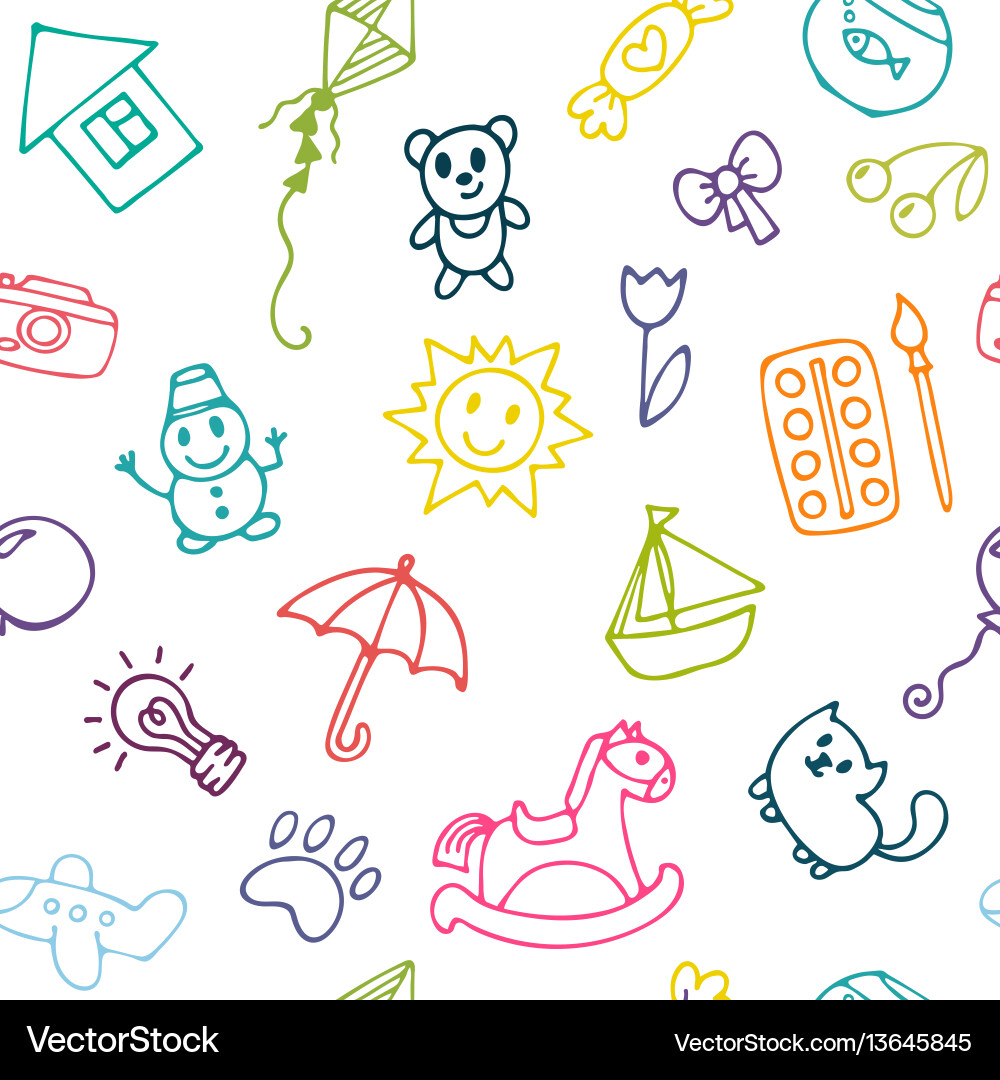 Doodle children drawing background seamless Vector Image