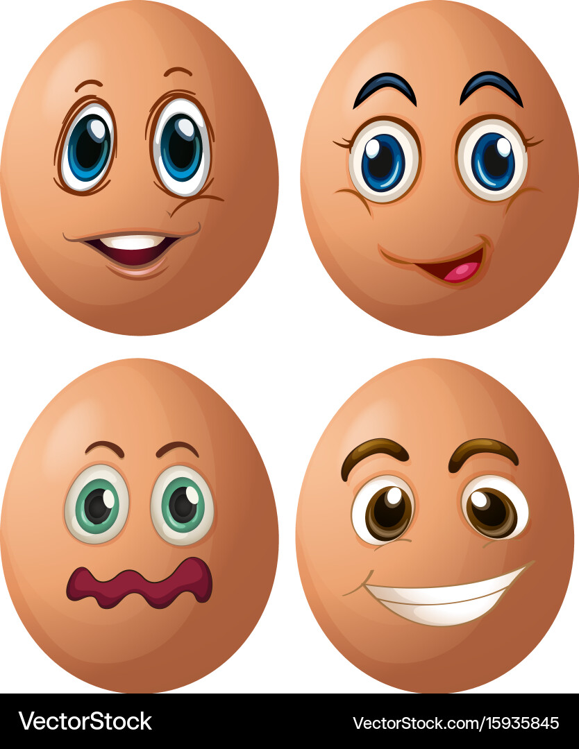 Eggs with four different facial expressions Vector Image