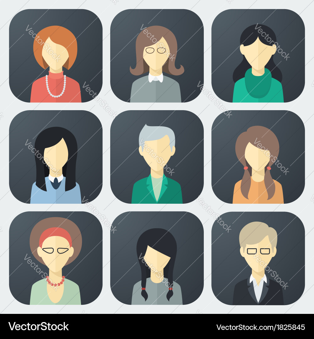 Female faces icons set Royalty Free Vector Image