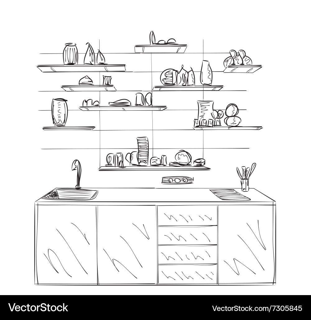 Hand drawn kitchen Royalty Free Vector Image - VectorStock