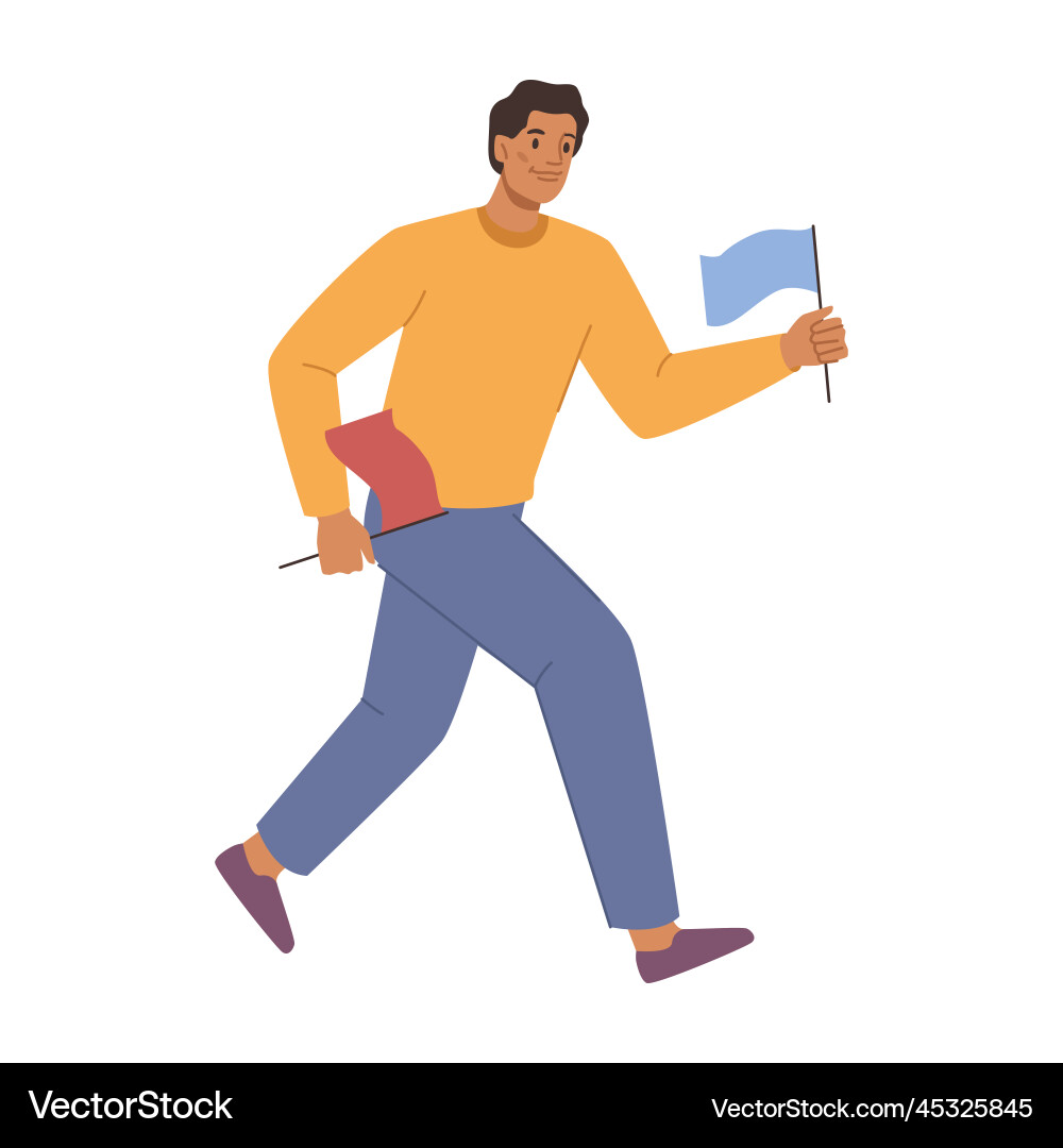 Leader running with flags leadership Royalty Free Vector