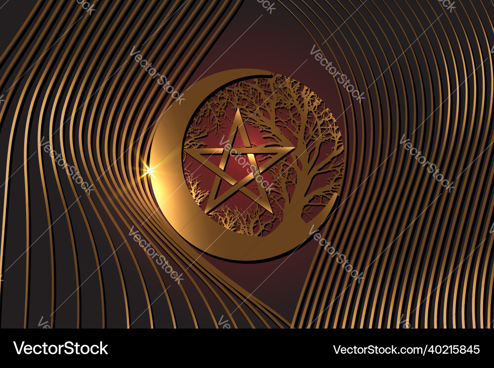 Wicca Moon Pentacle Tree of Life Royalty Free Vector Image