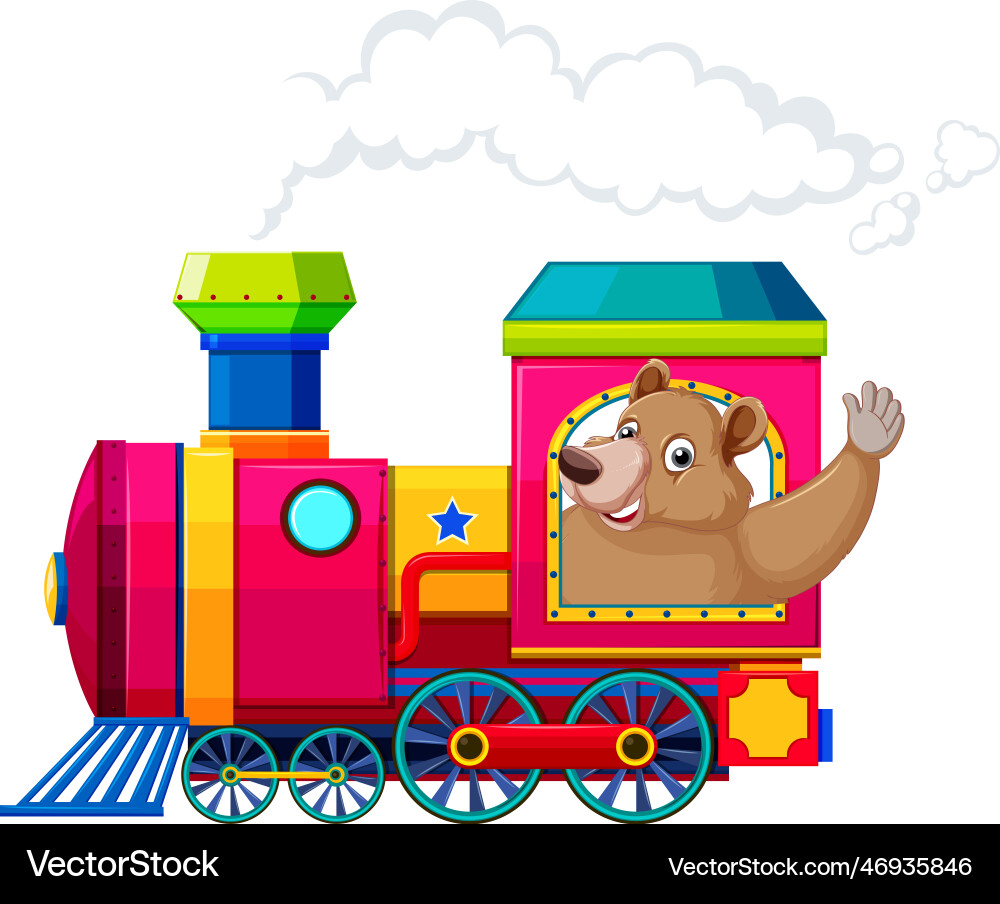 A bear on train in cartoon style Royalty Free Vector Image