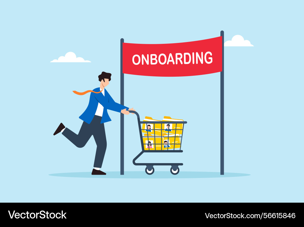 Flat of human resource manager pushing trolley Vector Image