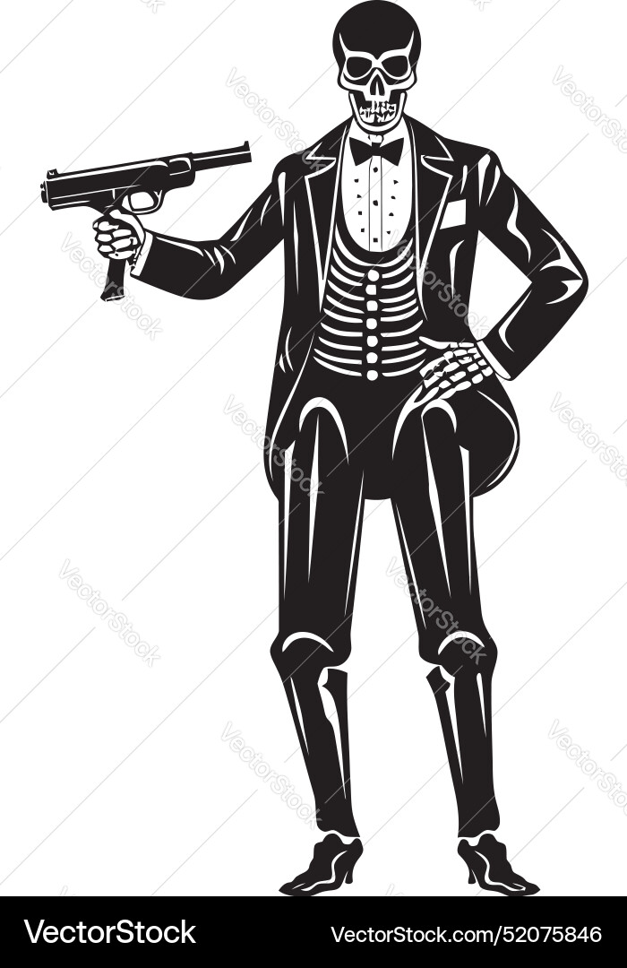Gunslinger bones skeleton with firearms icon Vector Image