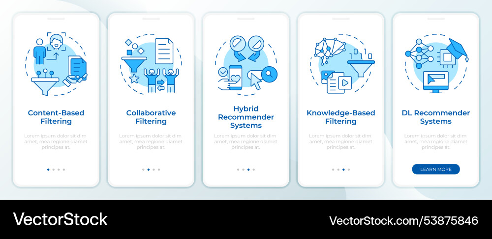 Recommendation systems types blue onboarding Vector Image