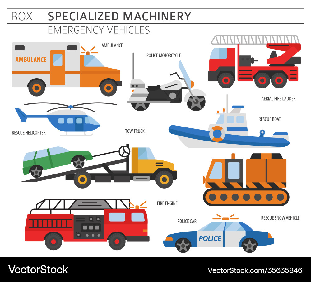 Specialized machines emergency vehicles colour Vector Image