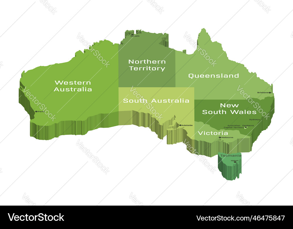 Australian 3d isometric map colored by states Vector Image