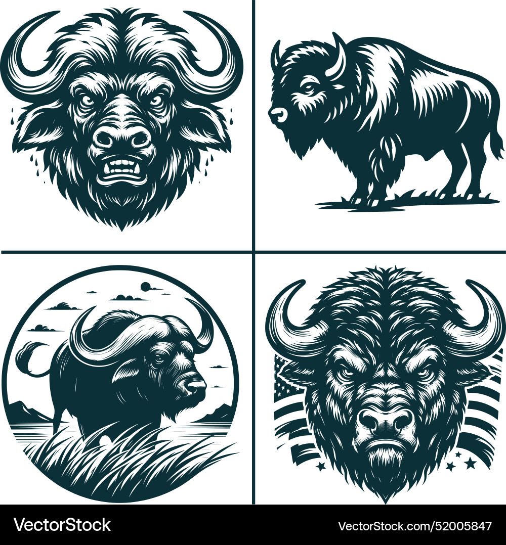Bison buffalo silhouette svg filesbuffalo Vector Image