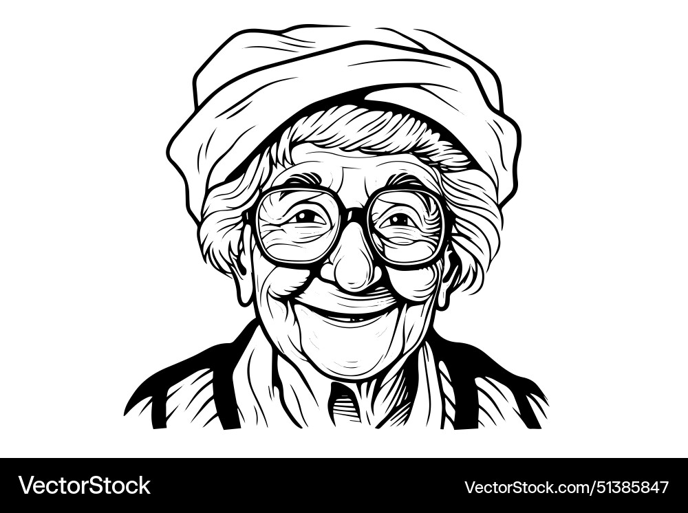 Cute smiling granny hand drawn ink sketch Vector Image