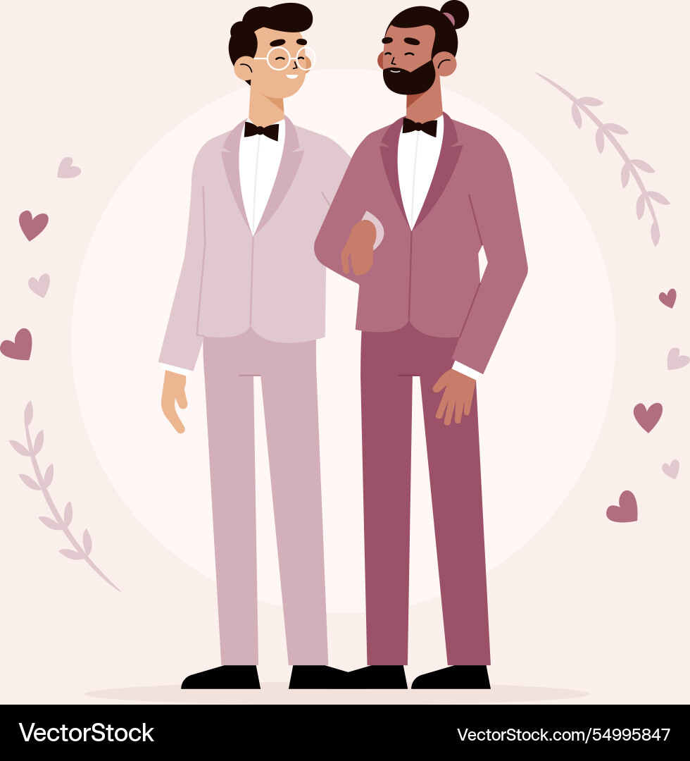 Cute wedding gay couple Royalty Free Vector Image