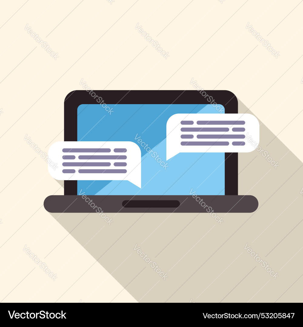 Laptop showing online messaging application Vector Image
