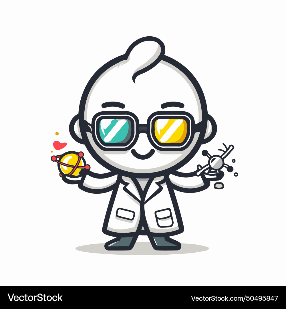 Scientist cartoon character with flasks Royalty Free Vector
