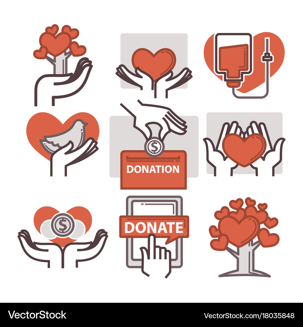 Spenden- und Freiwilligenarbeit Icons Lizenzfreier Vektor