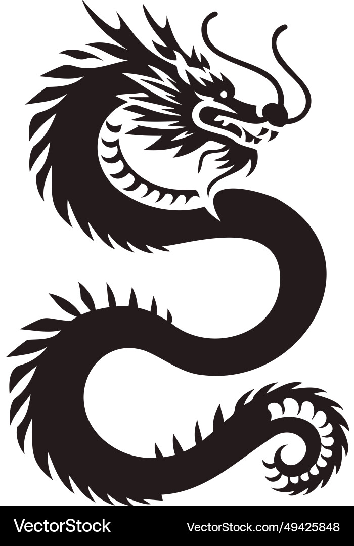 Dragon full body side view black silhouette Vector Image