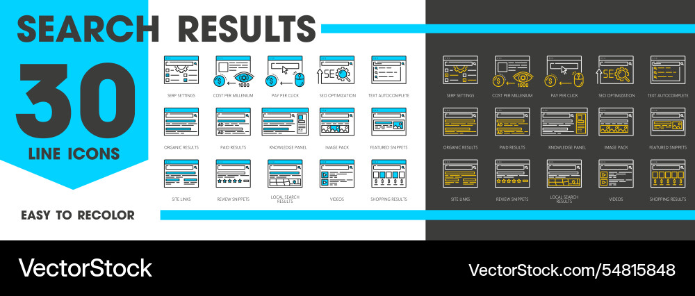 Serp line icons search engine result page set Vector Image