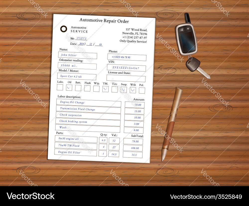 Automotive repair order concept Royalty Free Vector Image