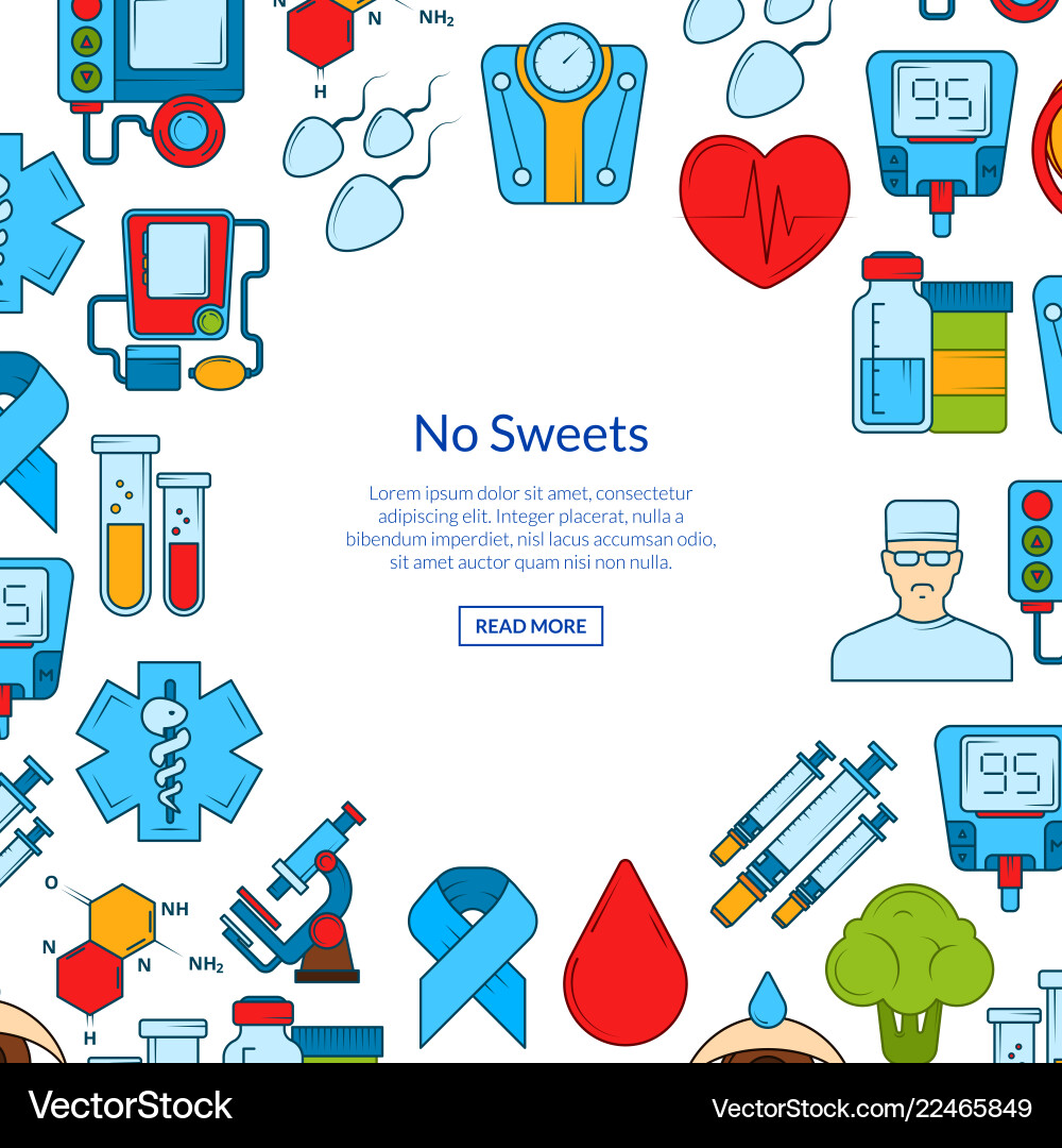 Colored diabetes icons with place for text Vector Image