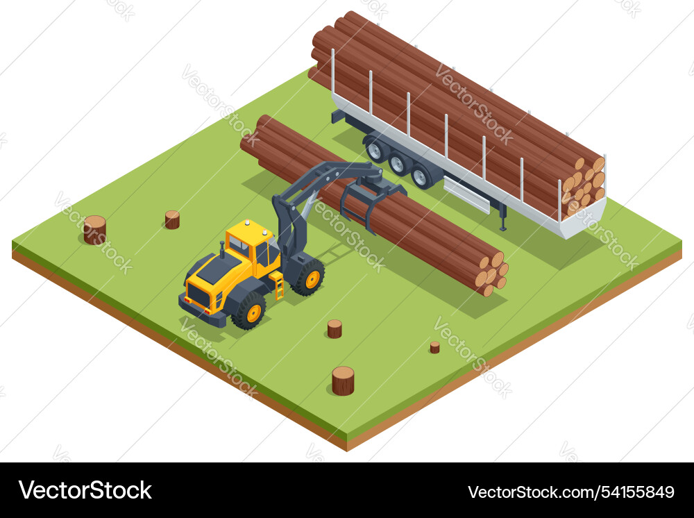 Isometric log loader loading equipment Royalty Free Vector