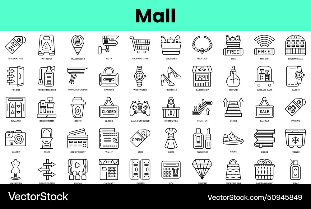 Set of mall icons linear style icon bundle Vector Image