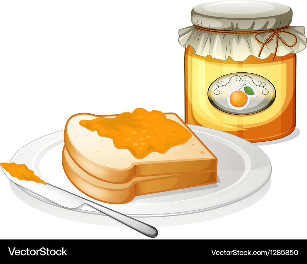 A sandwich in plate with an orange jam Royalty Free Vector