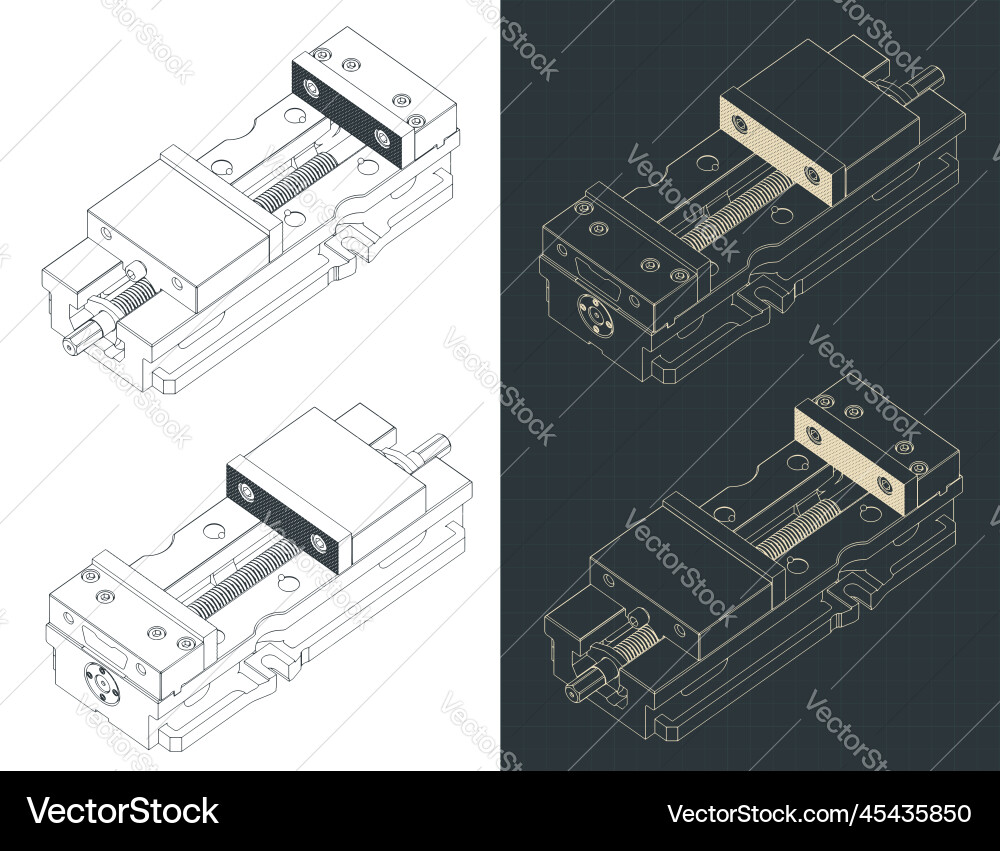 Machine vice isometric blueprints Royalty Free Vector Image