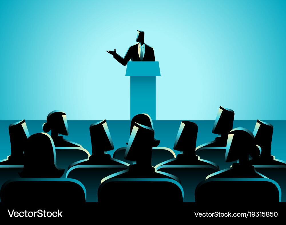 Man giving a speech on stage Royalty Free Vector Image