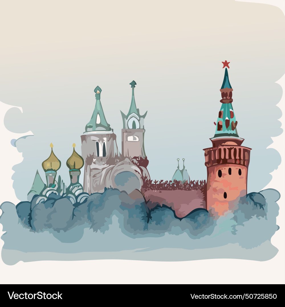 Moscow landscape temple and kremlin Royalty Free Vector