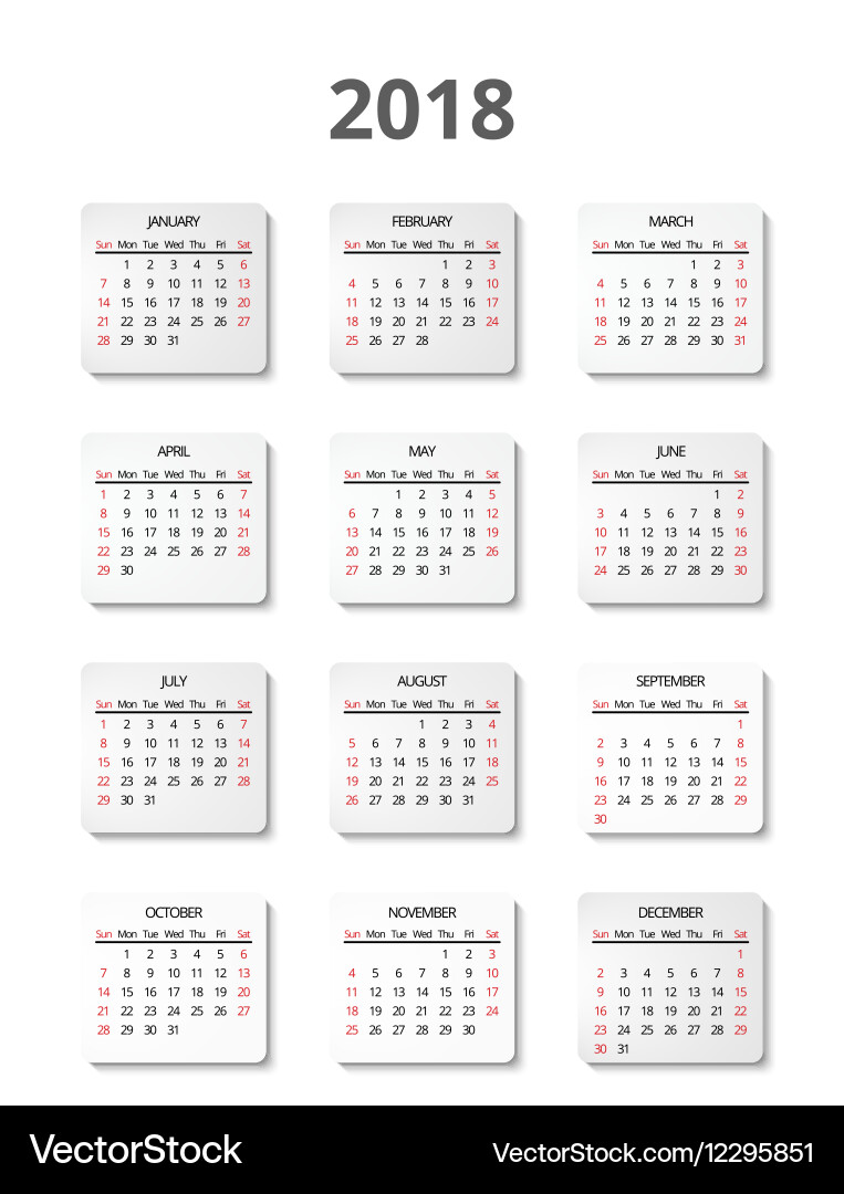 2018 Calendar Page - Poster Style Royalty Free Vector Image